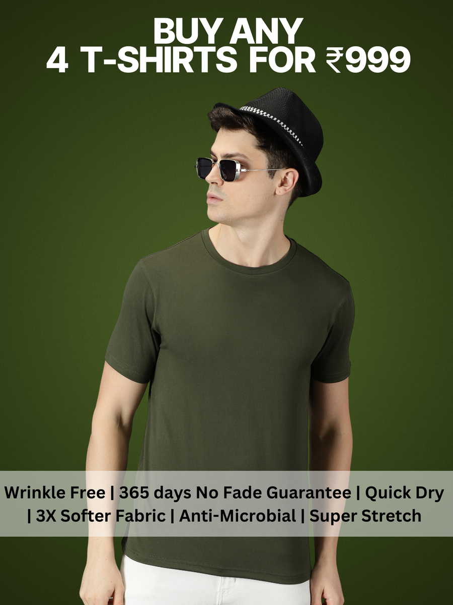 Olive Green Solid Crew Neck T-shirt – Incognito